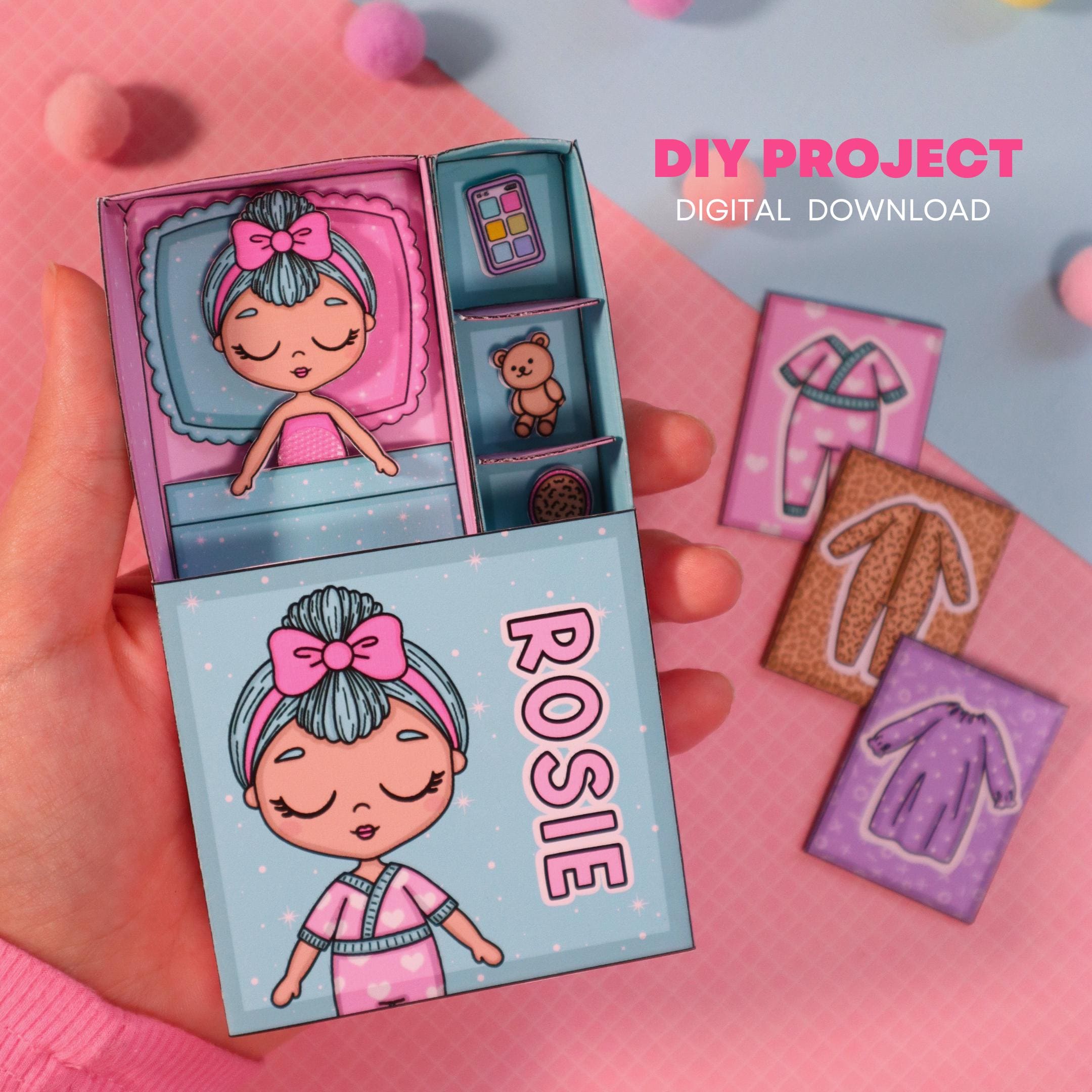 Printable Paper Doll Rosie in a Box – DIY Mini Craft for Kids ...