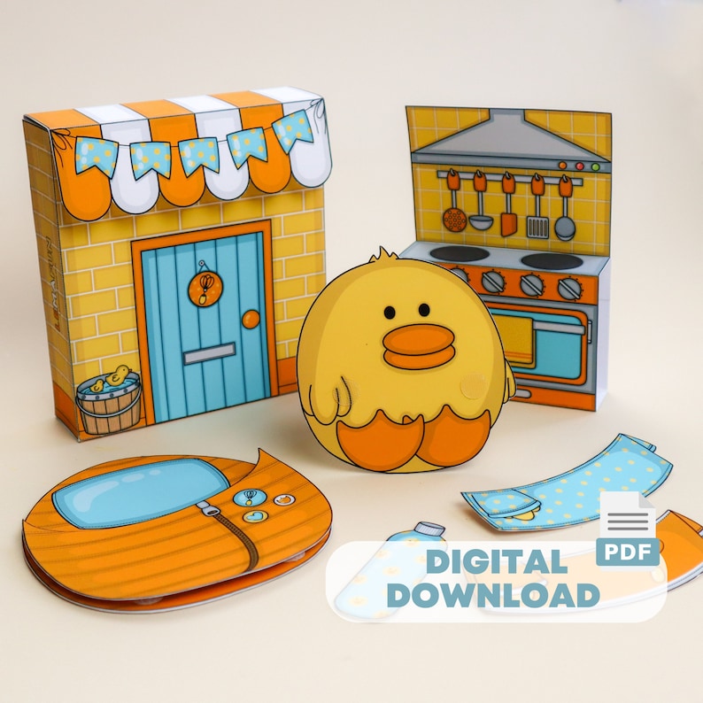DIY Paper Duck Toy Template - Easy Craft for Kids, Printable Toy Making ...