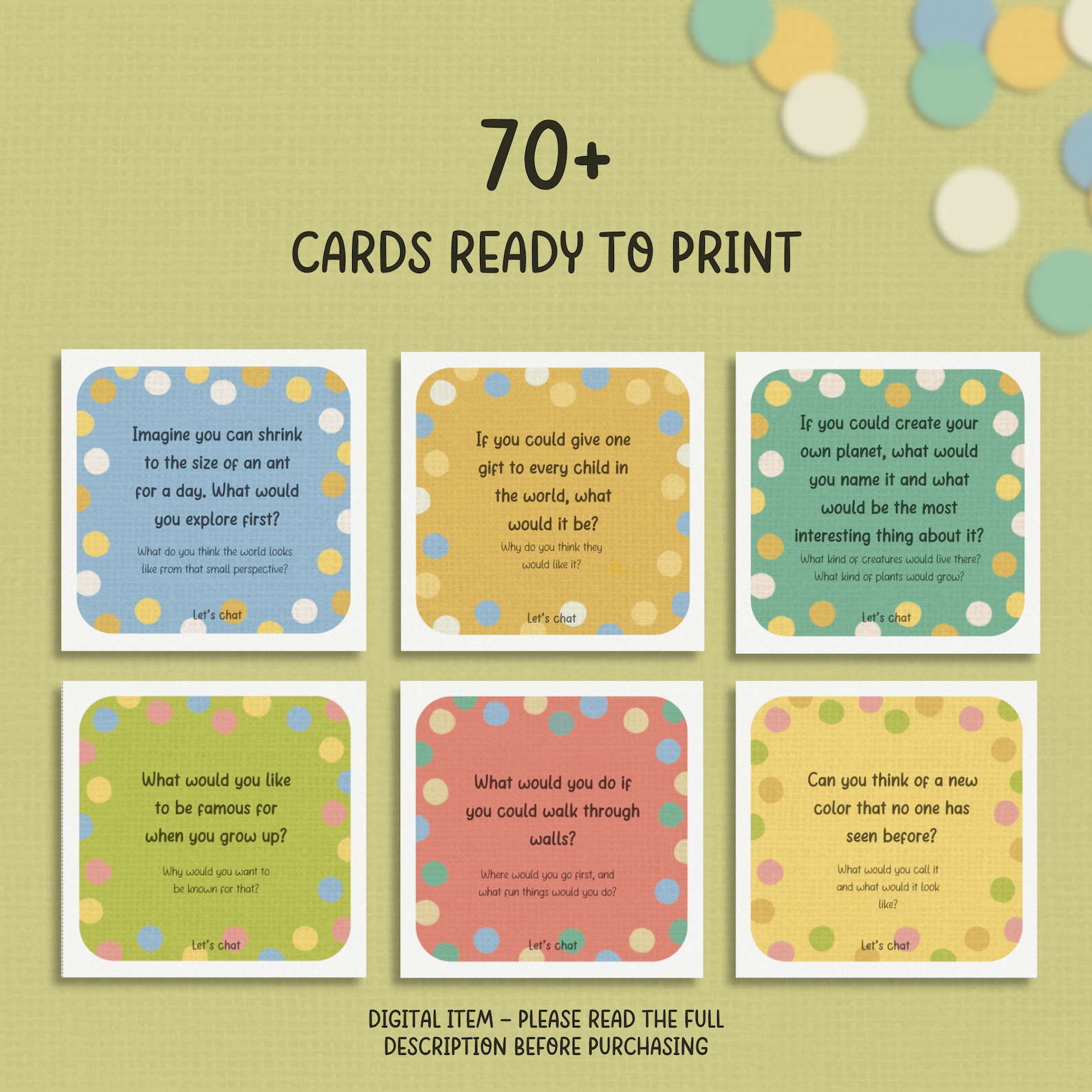 Printable Conversation Starters, Talking Cards, Questions Cards for ...