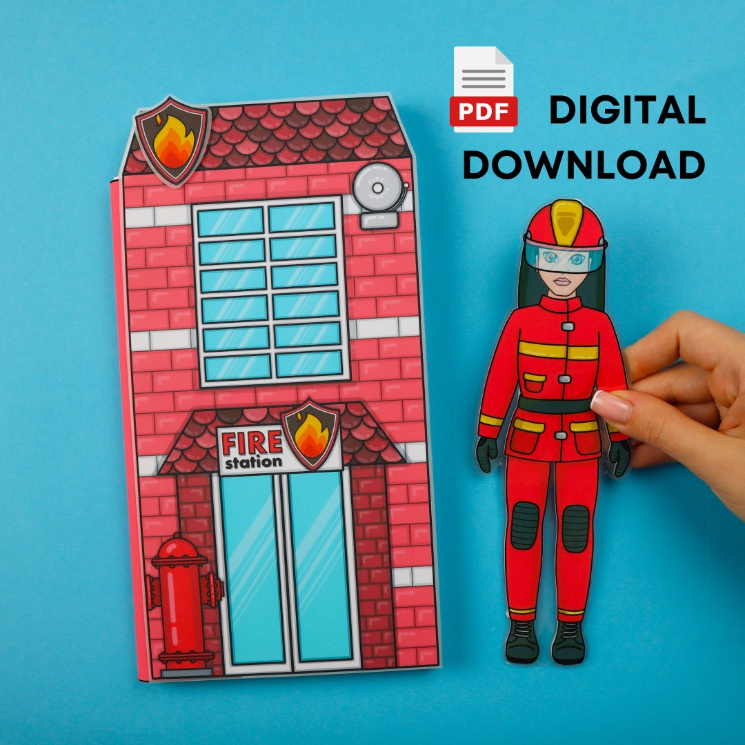 Printable DIY Project Fire Station With Fire Fighters Paper Dolls Busy ...