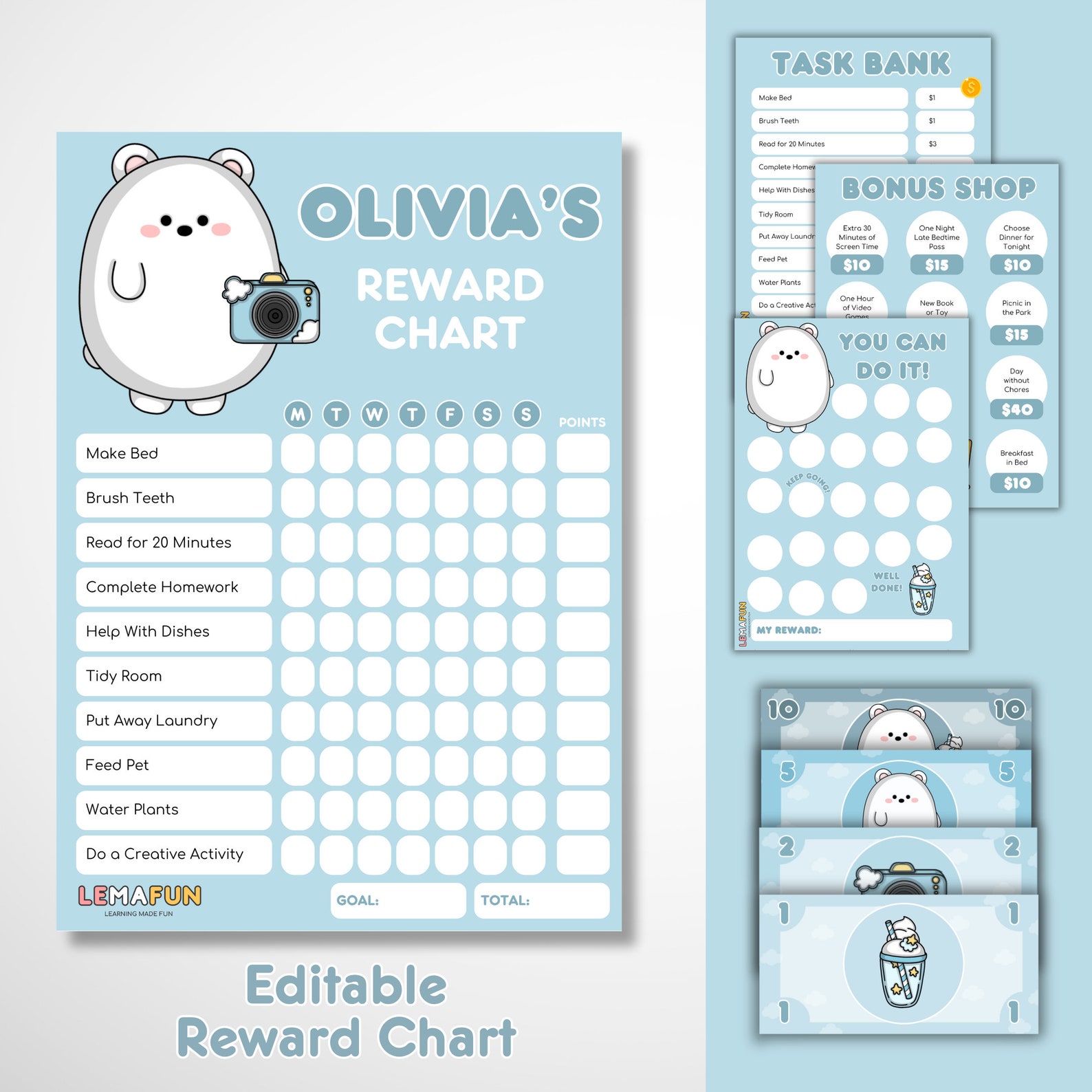 Editable Reward Chart Bundle for Kids - Digital Download With ...