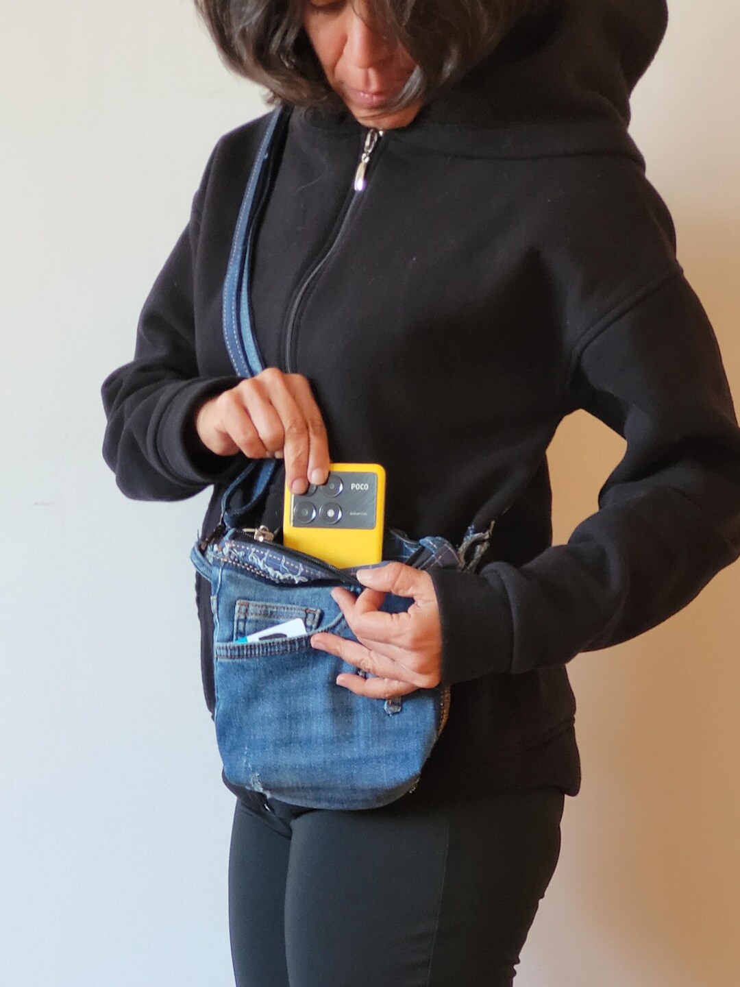 Upcycled Denim Mobile Phone Case Made From Upcycled Jeans , Mini Bag ...