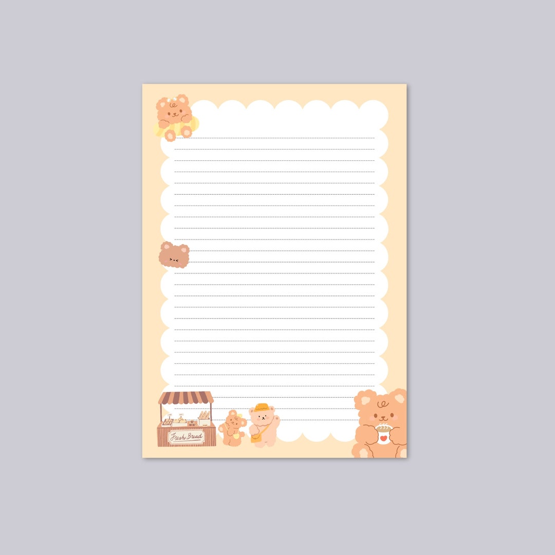 Kawaii Notepad, Unlined and Lined Paper, Cute Bear and Bread Memo Pad ...