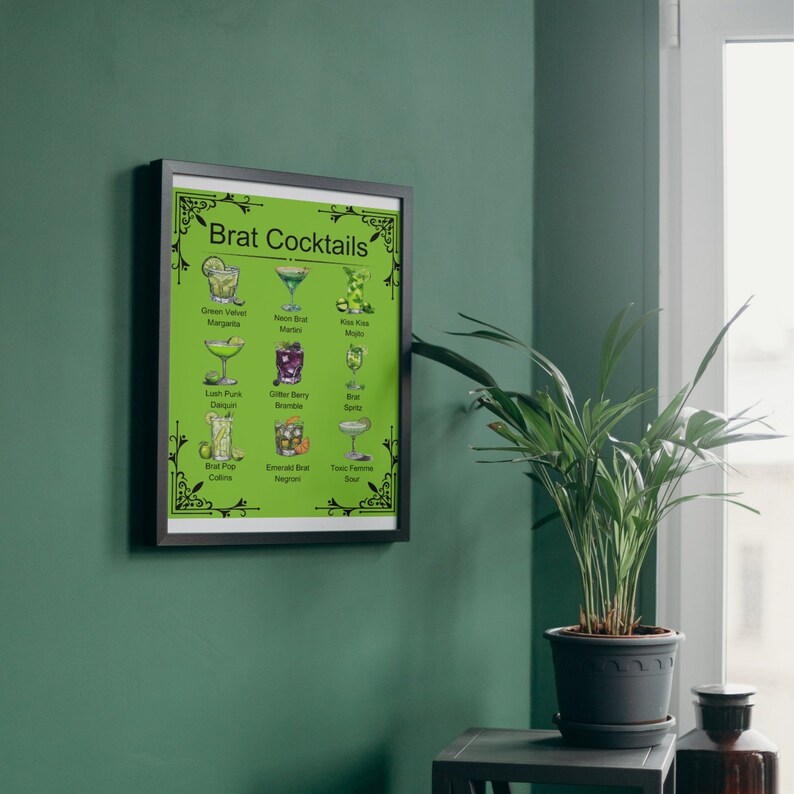 Brat Cocktails Poster Charli Xcx-inspired Art With 9 Unique Cocktails ...