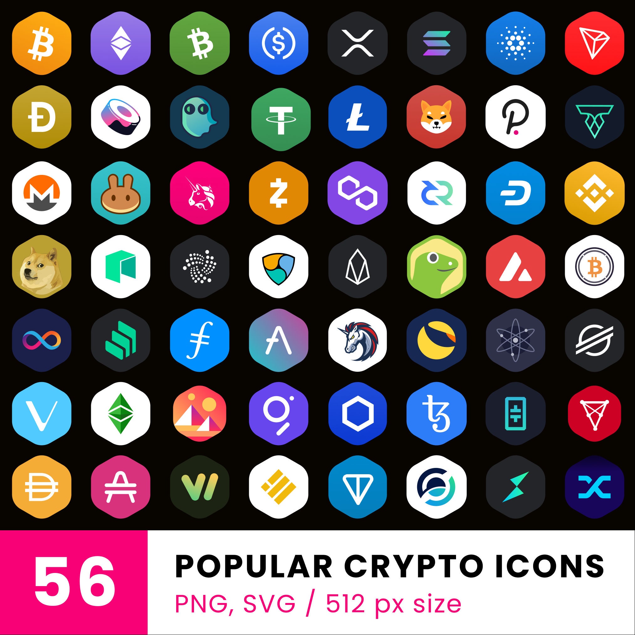 Cryptocurrency Logos Icons Bundle Svg, 56 Popular Crypto Market Coins ...
