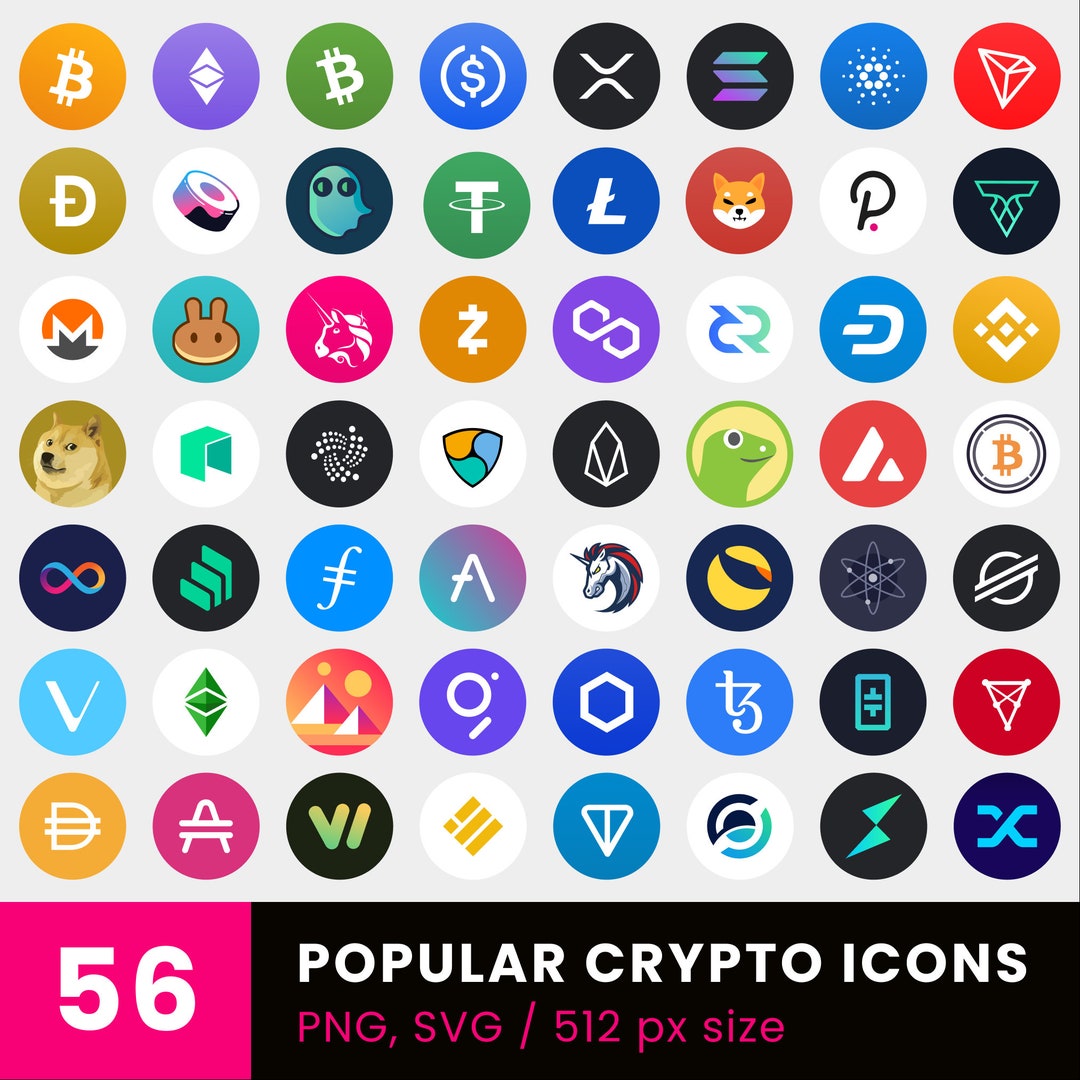 Cryptocurrency Logos Icons Bundle Svg, 56 Popular Crypto Market Coins ...
