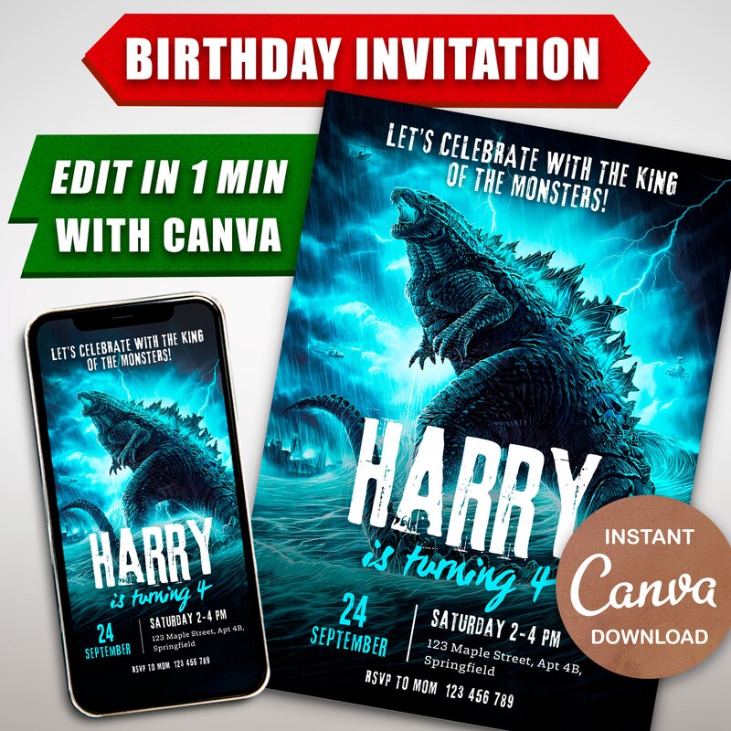 Godzilla Printables - Etsy