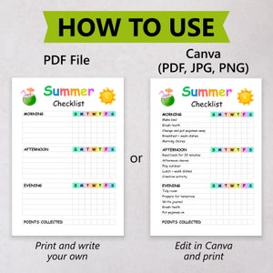 Summer Schedule Chore Chart for Kids, Screentime Checklist, Bucket List ...