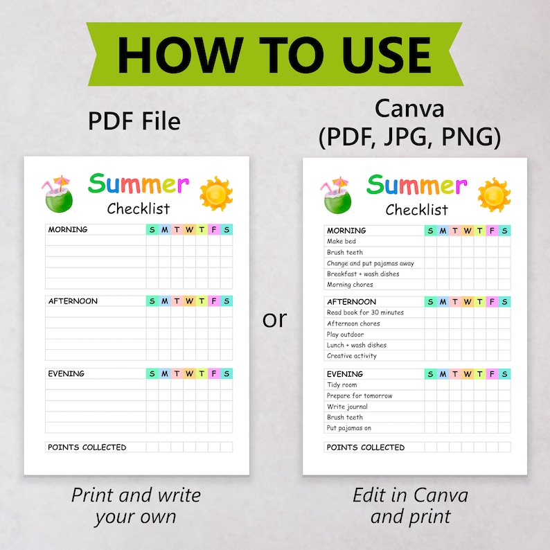 Summer Schedule Chore Chart for Kids, Screentime Checklist, Bucket List ...