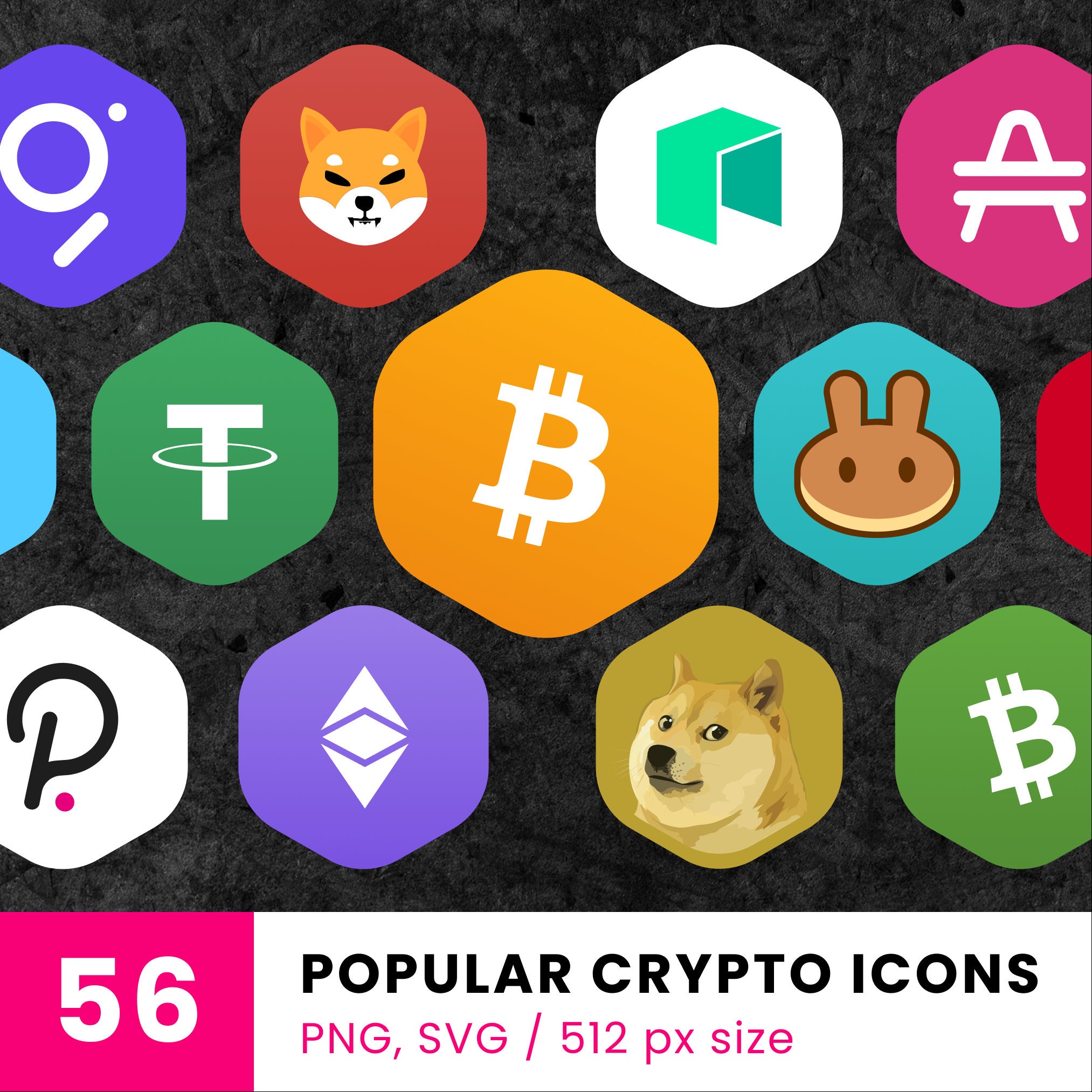 Cryptocurrency Logos Icons Bundle Svg, 56 Popular Crypto Market Coins ...