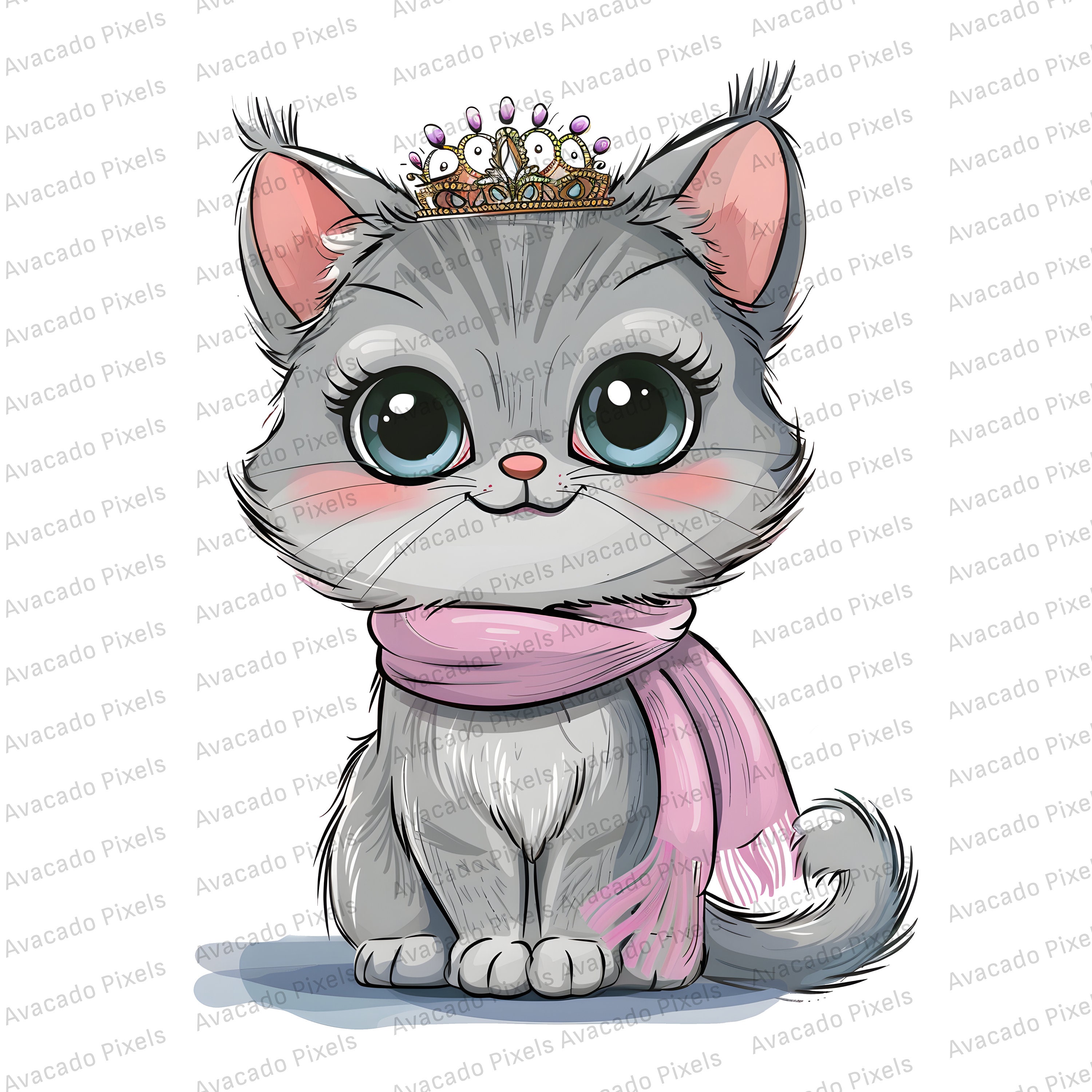 Princess Kittens Watercolor Clipart Png, Kitten Png,cute Kitten Png ...