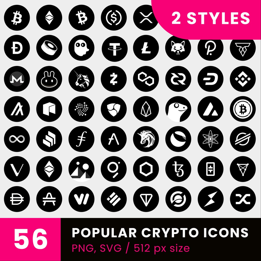 Cryptocurrency Logos Icons Bundle Svg, 56 Popular Crypto Market Coins ...