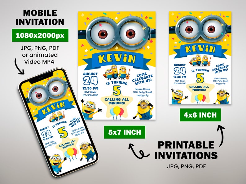 Minions Birthday Invitation, Editable Digital Yellow Birthday Party ...