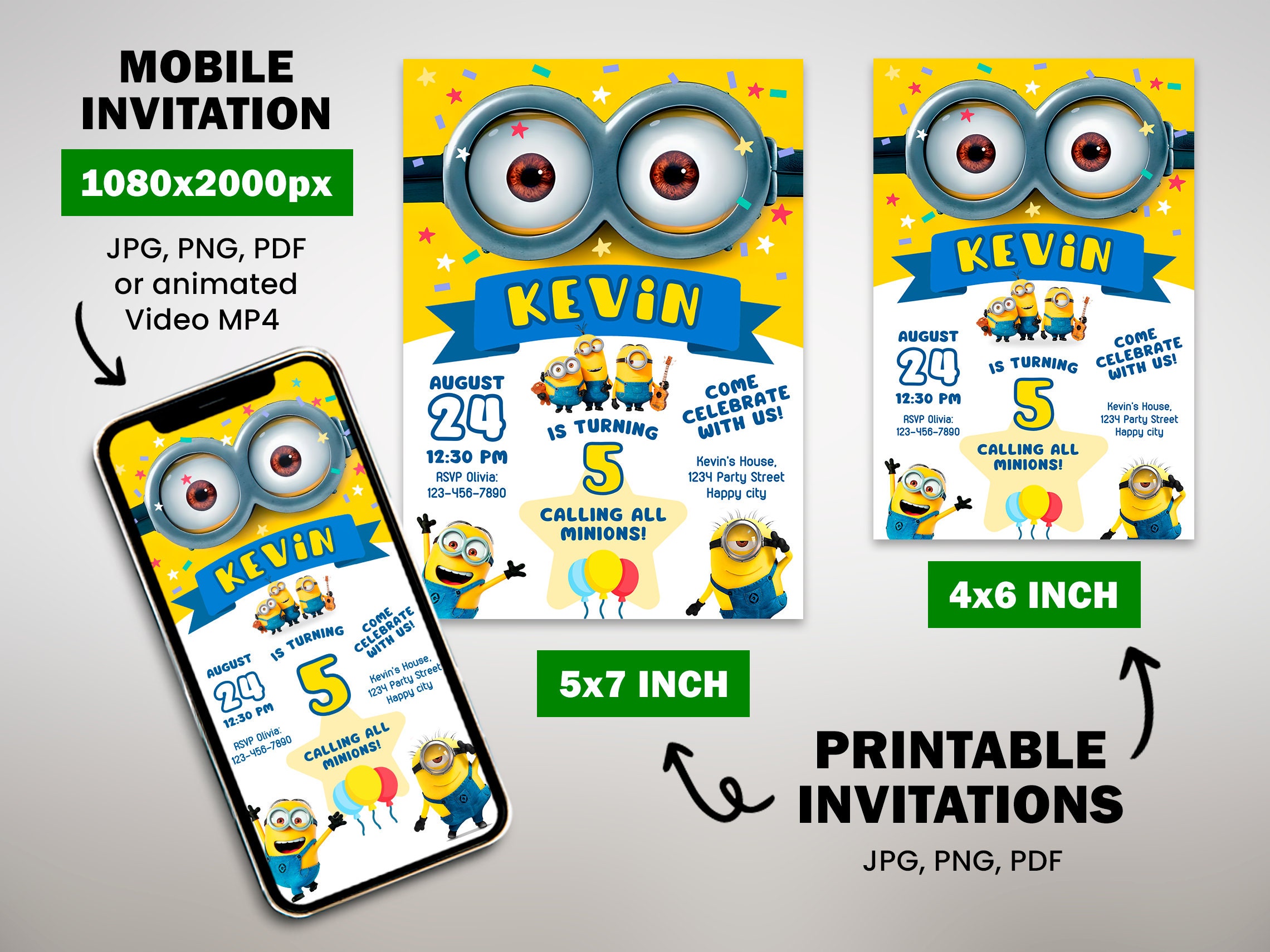 Minions Birthday Invitation, Editable Digital Yellow Birthday Party ...