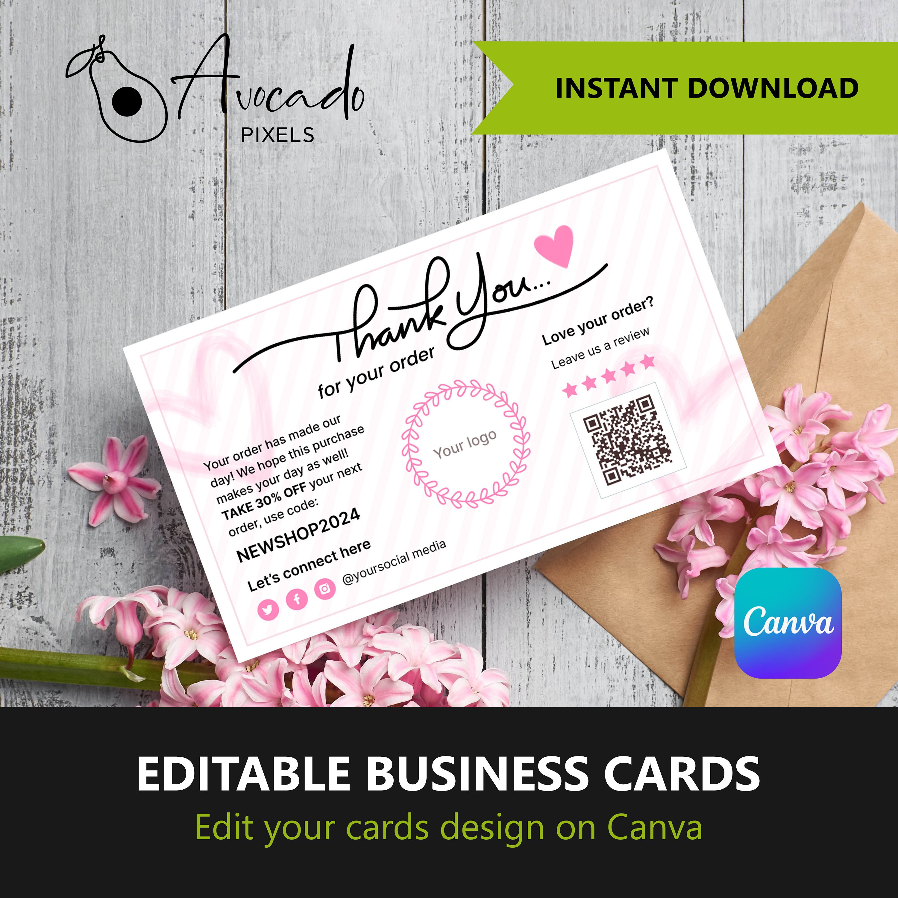 Thank You Card Template, Canva Editable Card, Thank You for Order ...