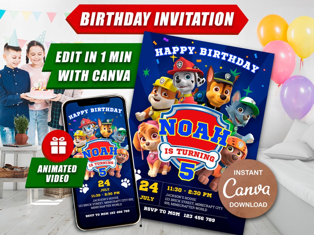 Cartoon Birthday Party Invitation, Editable Kids Party Invitation ...