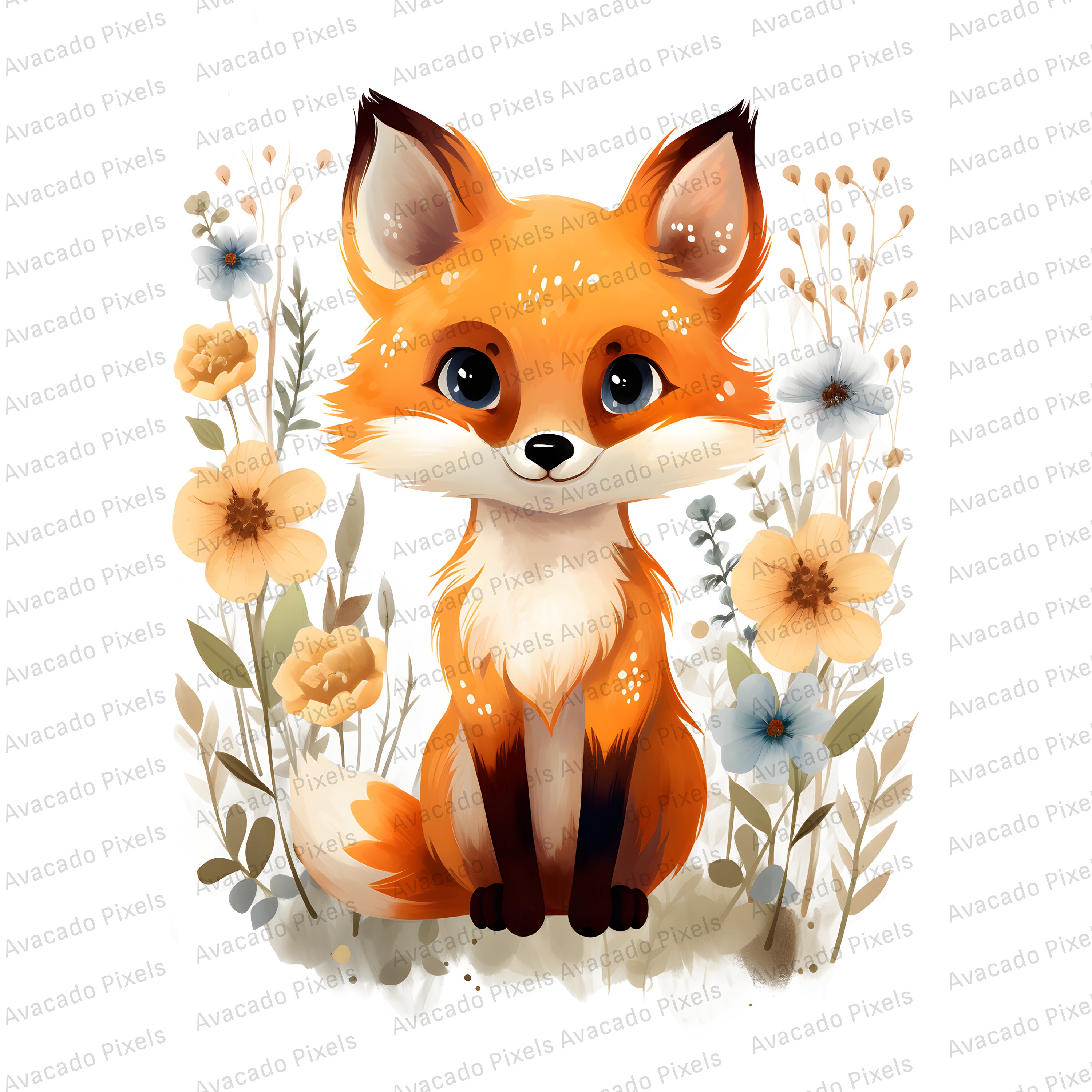 Cute Fox Clipart, Fox Illustration, Printable Watercolor Clipart, High ...