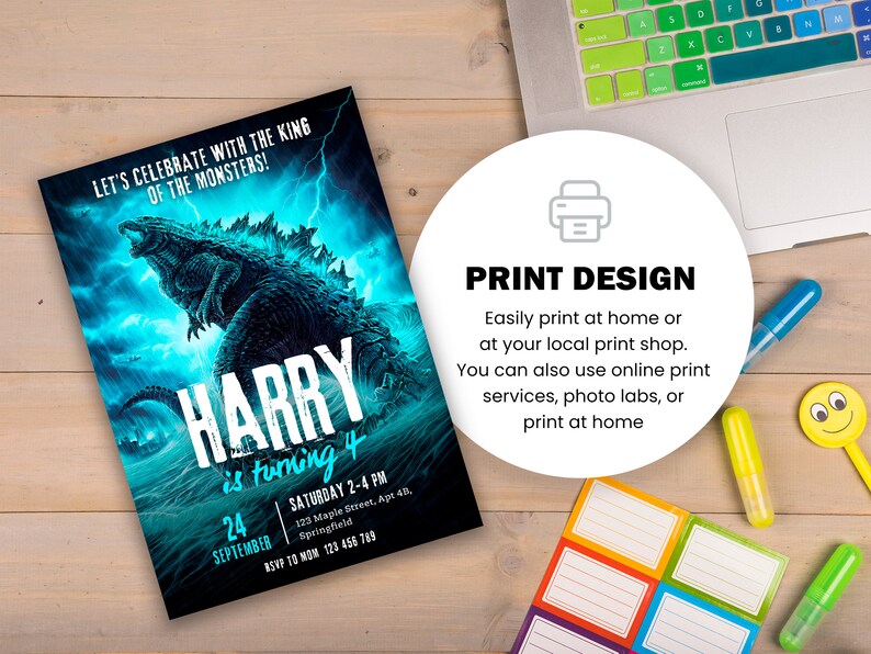 Godzilla Invitation, Godzilla Boys Editable Birthday Invitation ...