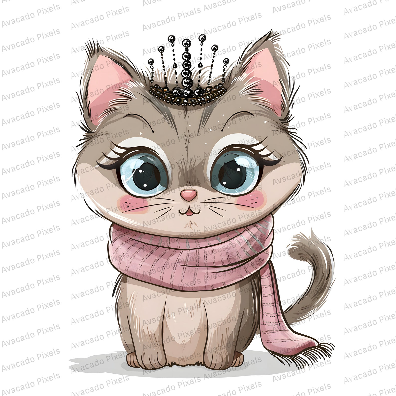 Princess Kittens Watercolor Clipart Png, Kitten Png,cute Kitten Png ...