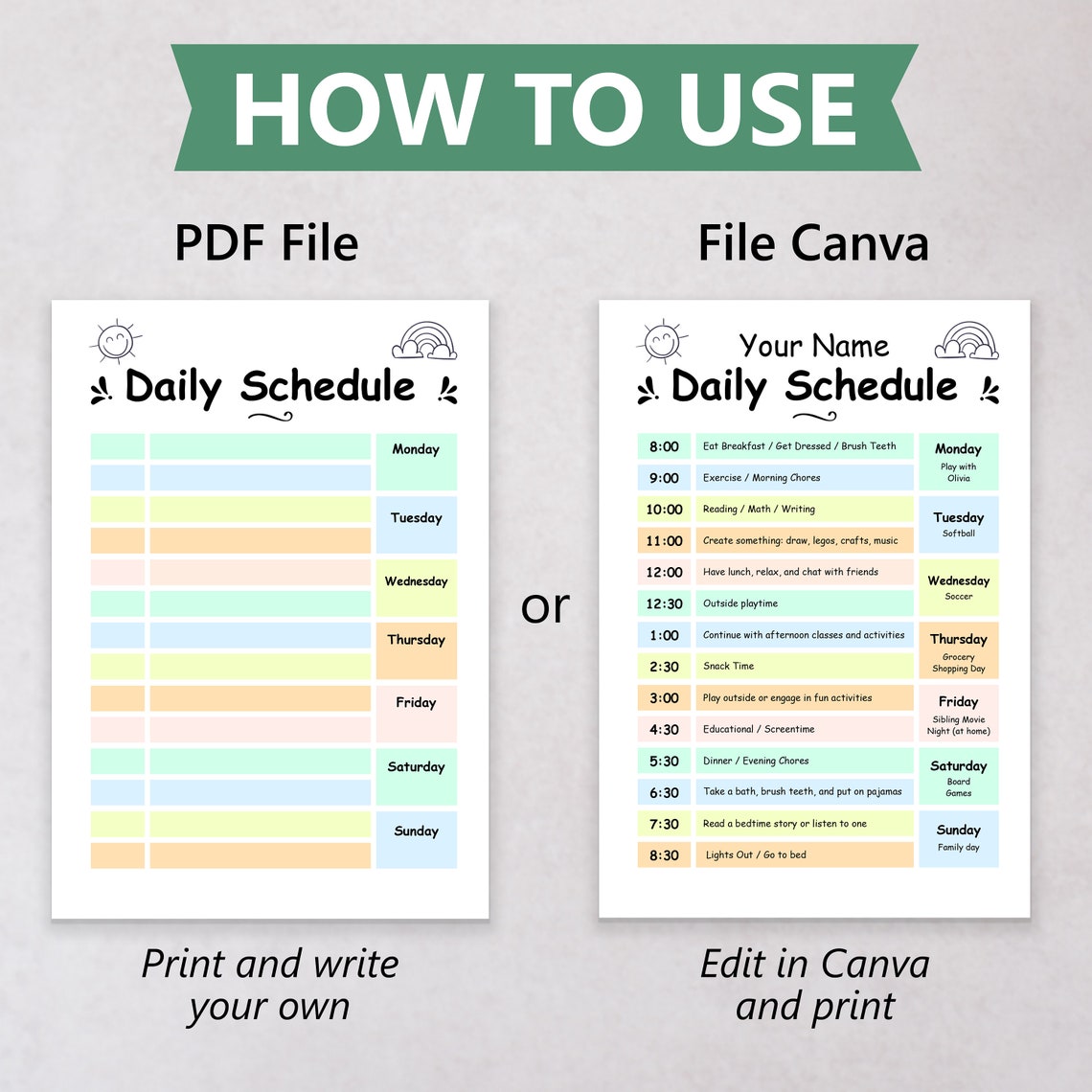 Daily Schedule, Kids Daily Routine, Daily Routine Template Editable ...