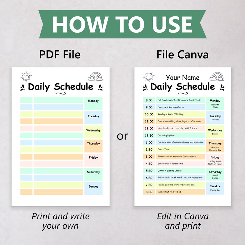 Daily Schedule, Kids Daily Routine, Daily Routine Template Editable ...
