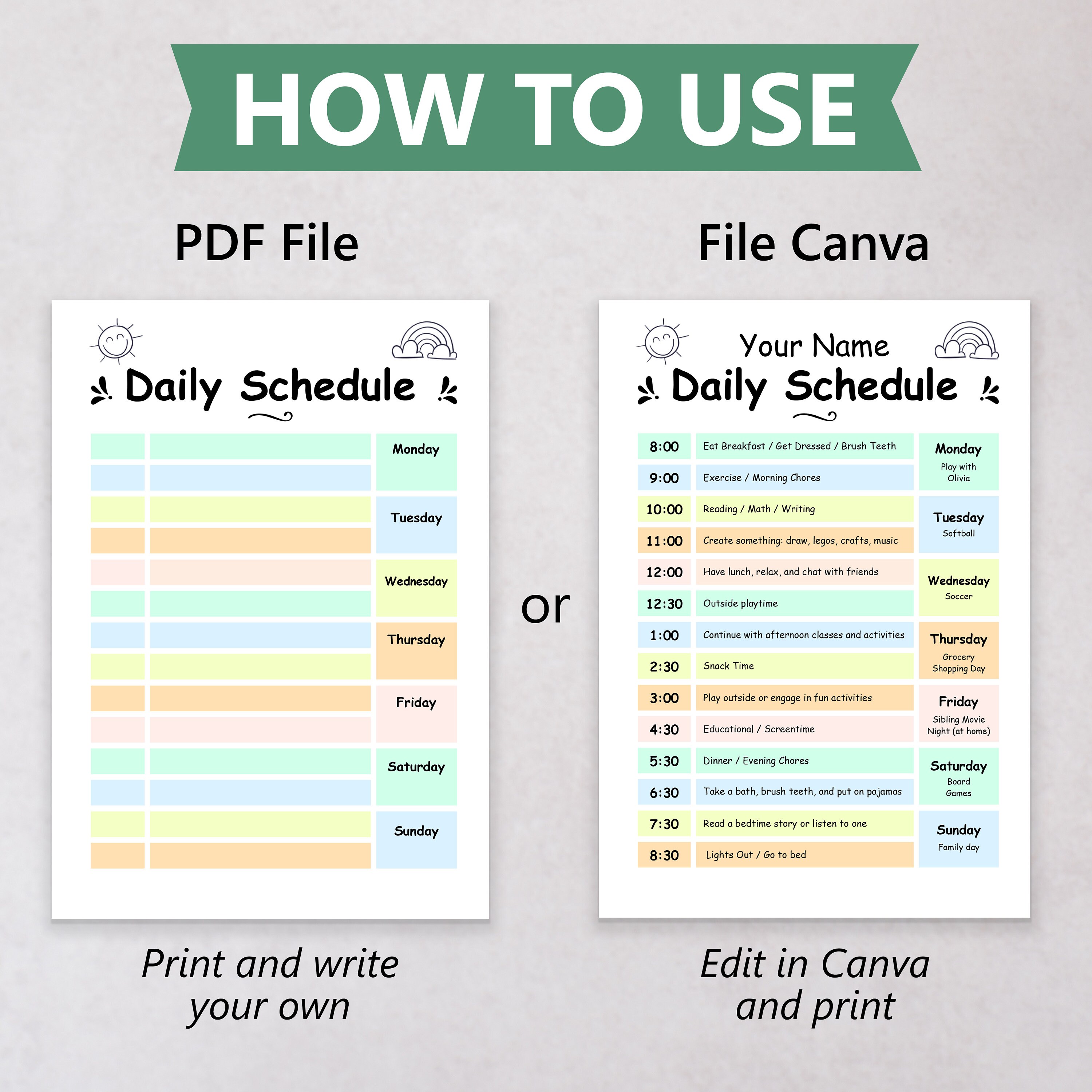 Daily Schedule, Kids Daily Routine, Daily Routine Template Editable ...