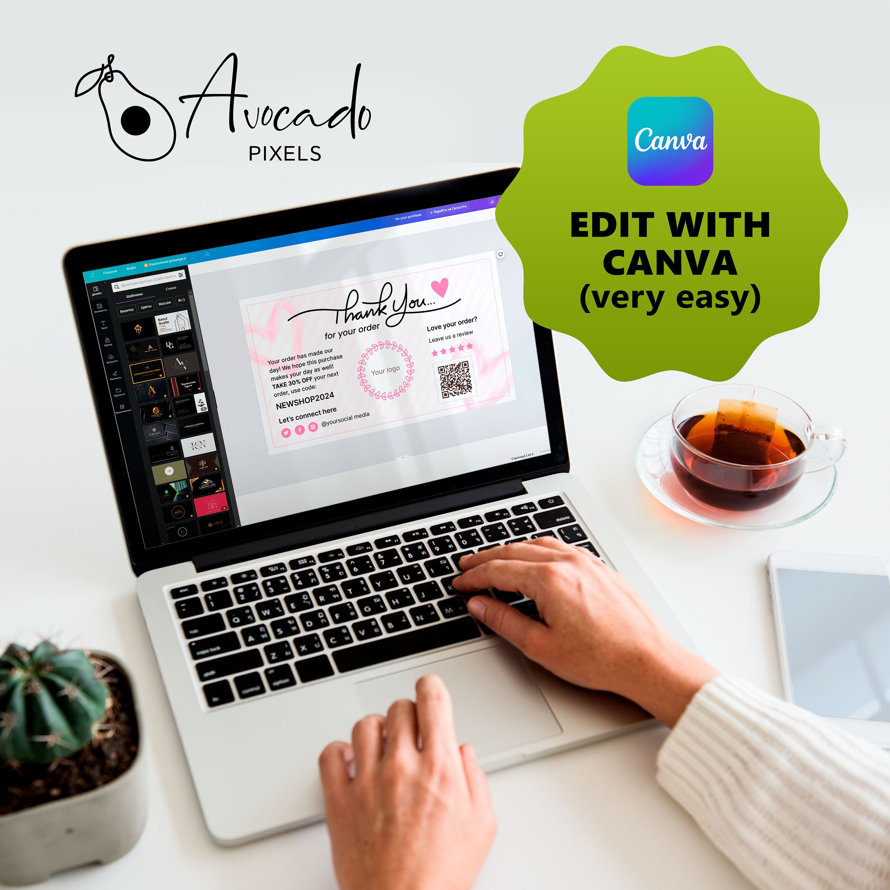 Thank You Card Template, Canva Editable Card, Thank You for Order ...