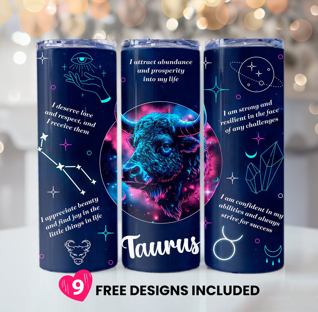 Taurus Zodiac Sign 20 Oz Skinny Tumbler, Sublimation Designs Templates ...