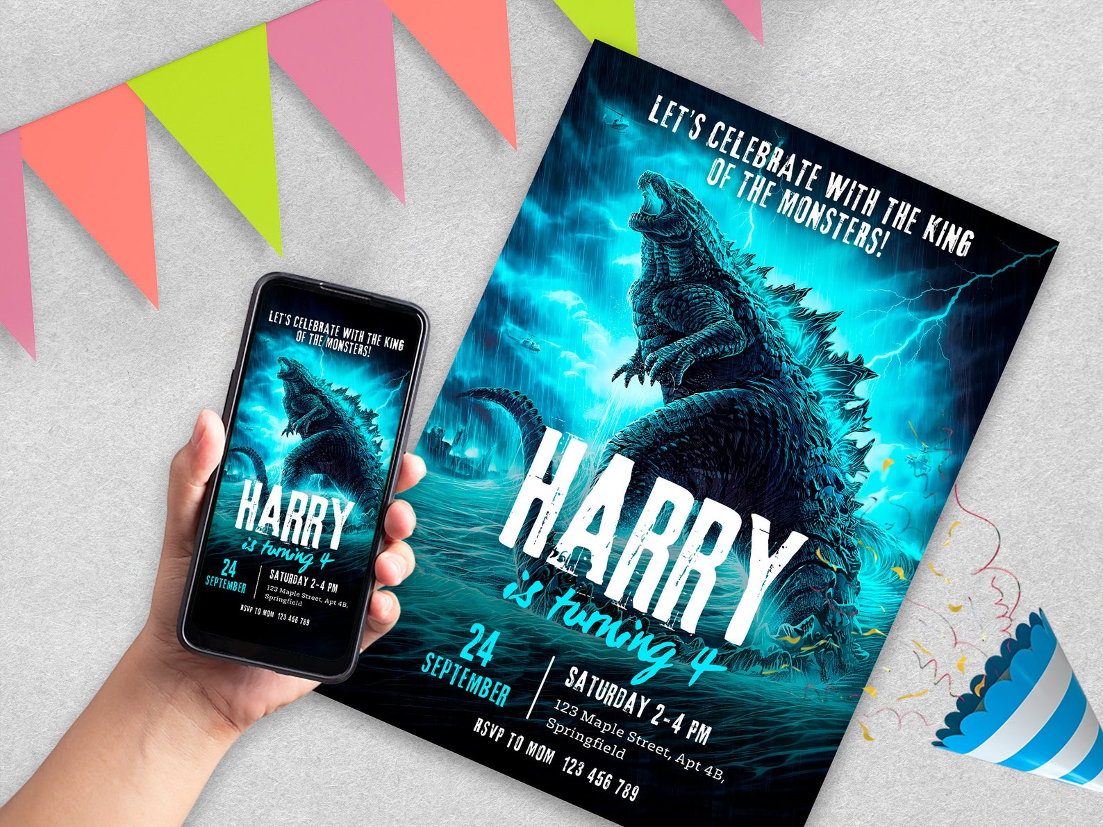 Godzilla Invitation, Godzilla Boys Editable Birthday Invitation ...