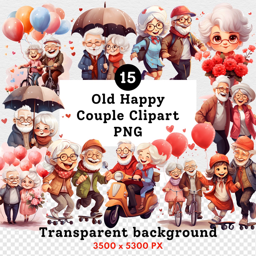 Grandparents Clipart PNG, Old Happy Couple, Old Ladies and Men, Active ...