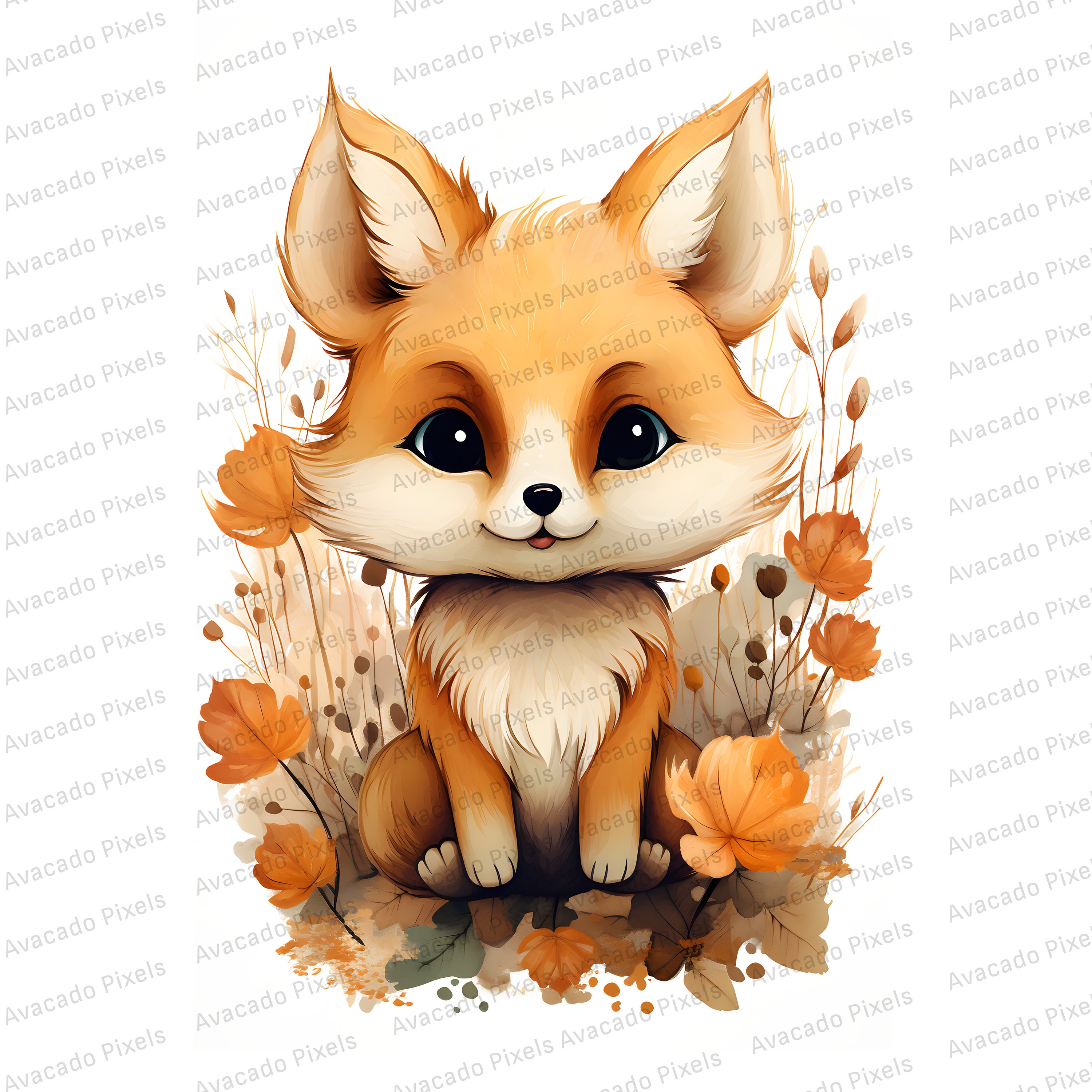Cute Fox Clipart, Fox Illustration, Printable Watercolor Clipart, High ...