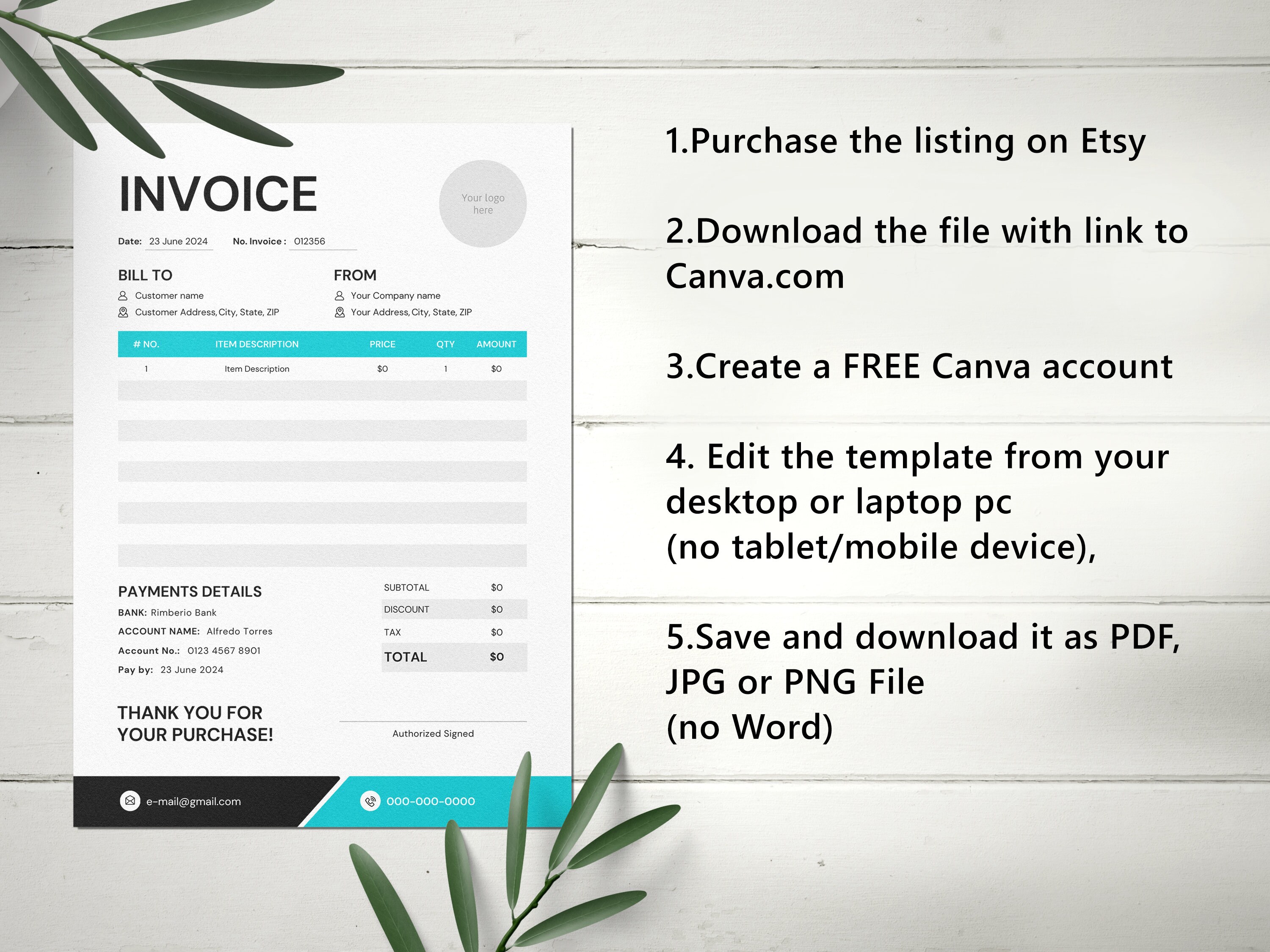 Invoice Template Editable Canva, Small Business Custom Order Form ...