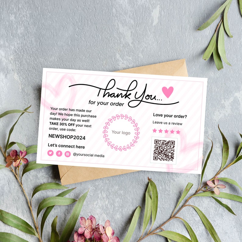 Thank You Card Template, Canva Editable Card, Thank You for Order ...