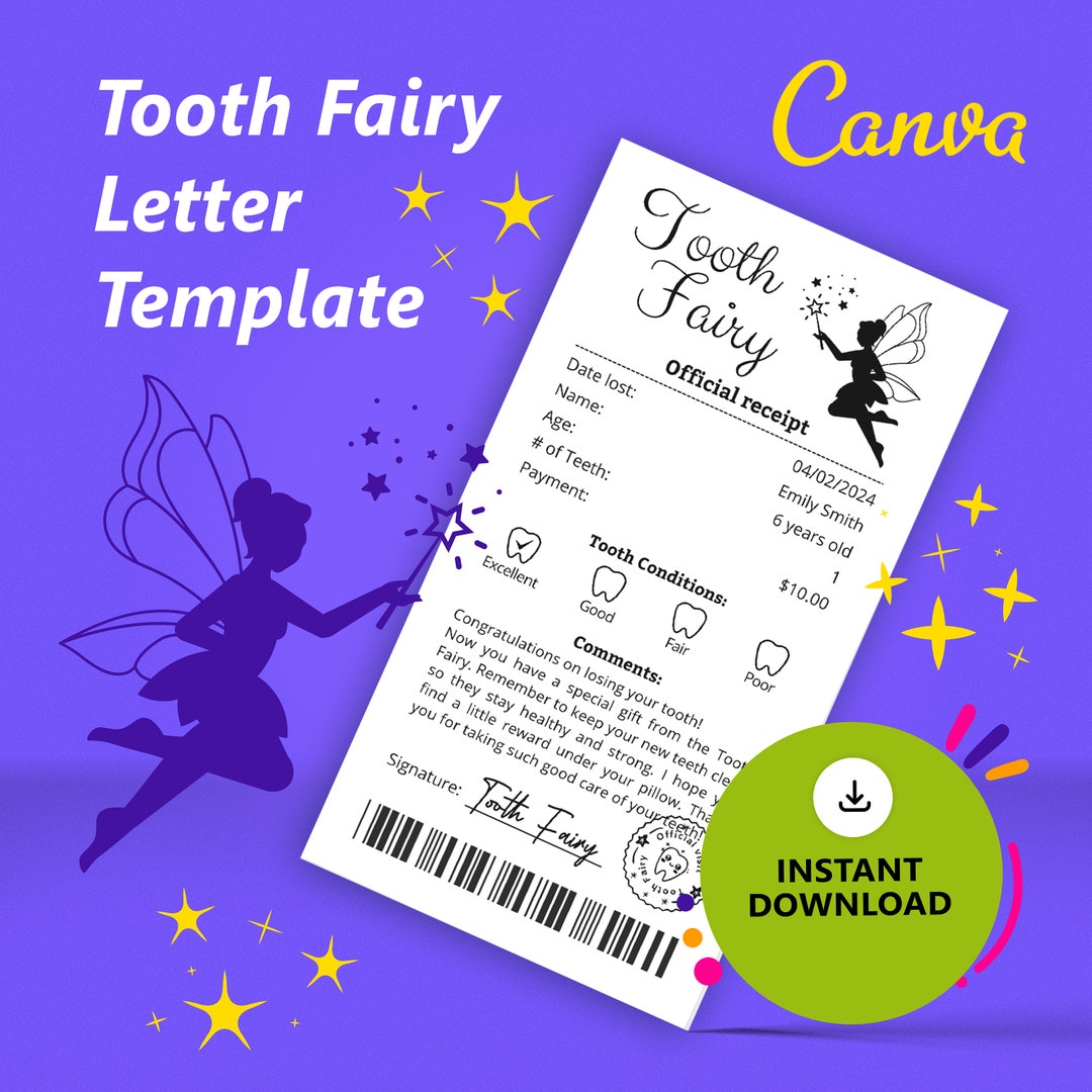 Tooth Fairy Letter, First Tooth Lost, Tooth Fairy Receipt, Editable ...