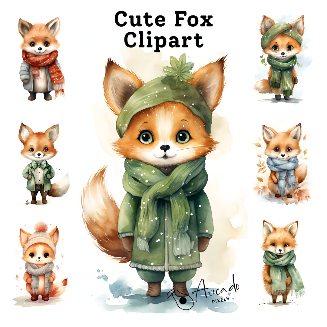 Cute Fox Clipart, Fox Illustration, Printable Watercolor Clipart, High ...