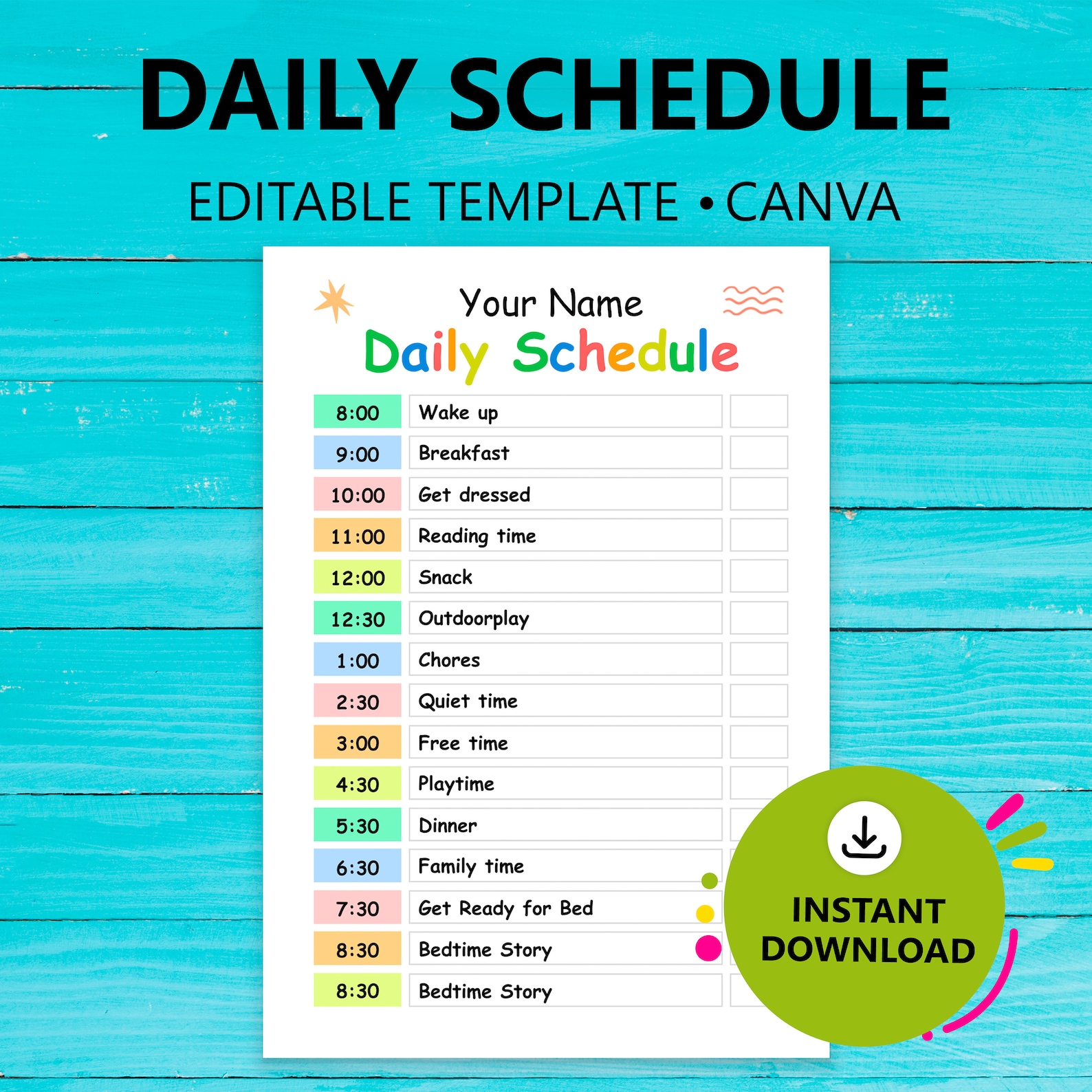 Daily Schedule, Kids Daily Routine, Daily Routine Template Editable ...