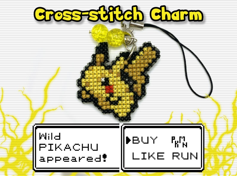 Pokemon Cross-stitch Pikachu Charm/keychain - Etsy