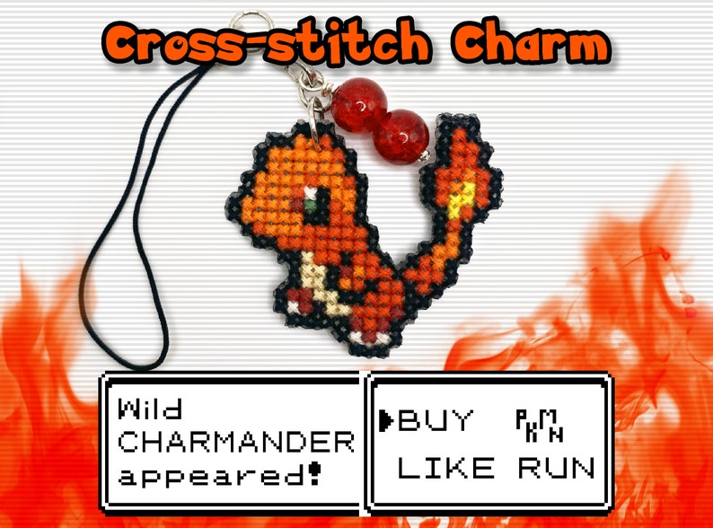 Pokemon Cross-stitch Charmander Charm/keychain - Etsy
