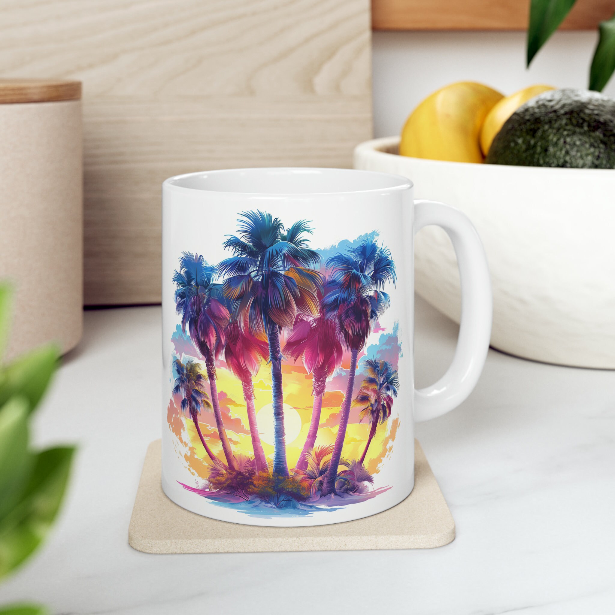 Palm Trees Mug, Palm Tree, Sunset, Coffee, Tea, Watercolor, Nature ...