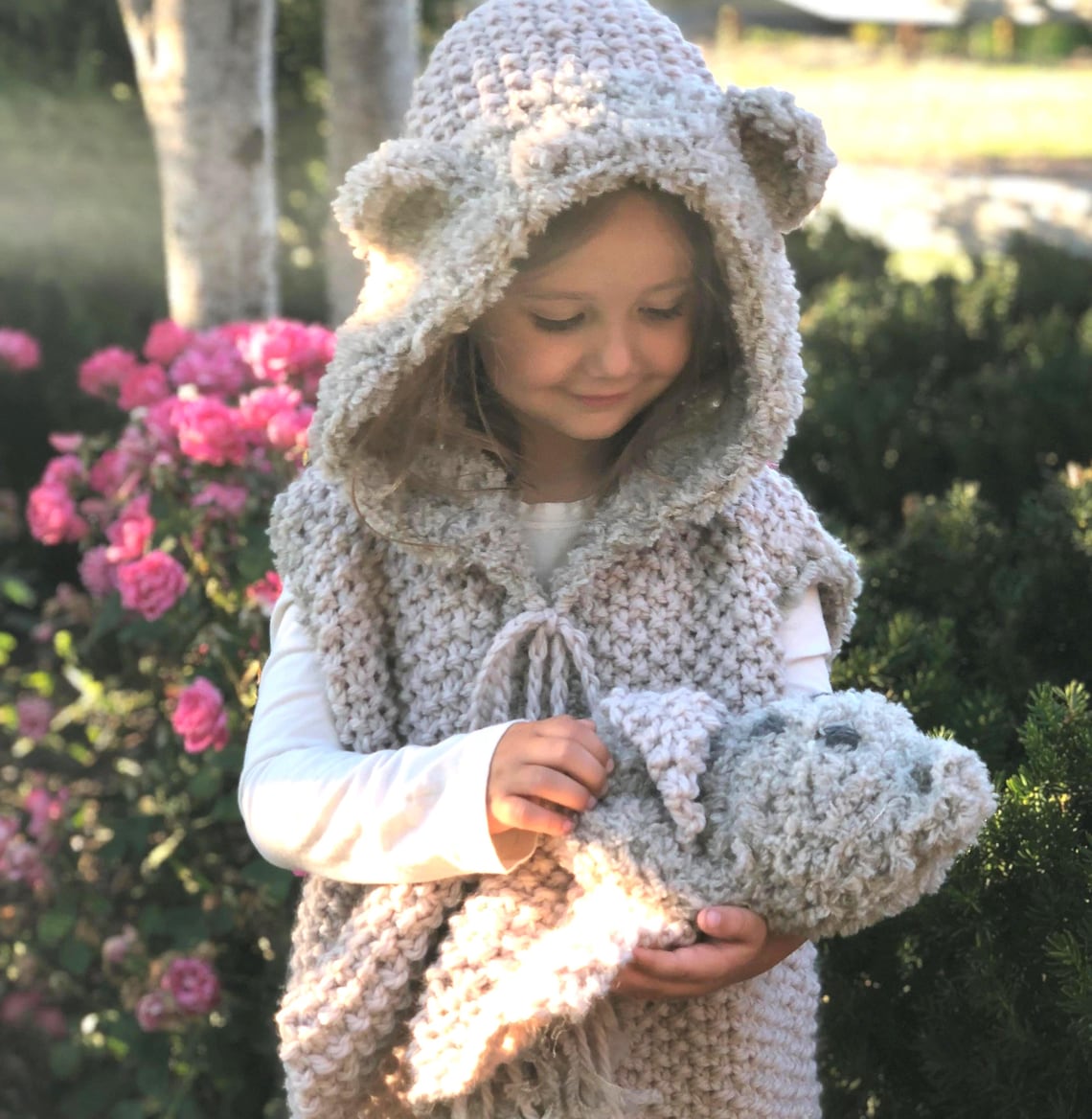 Knitting Pattern – Children’s Teddy Vest With Hood & Sleeping Bear Toy ...