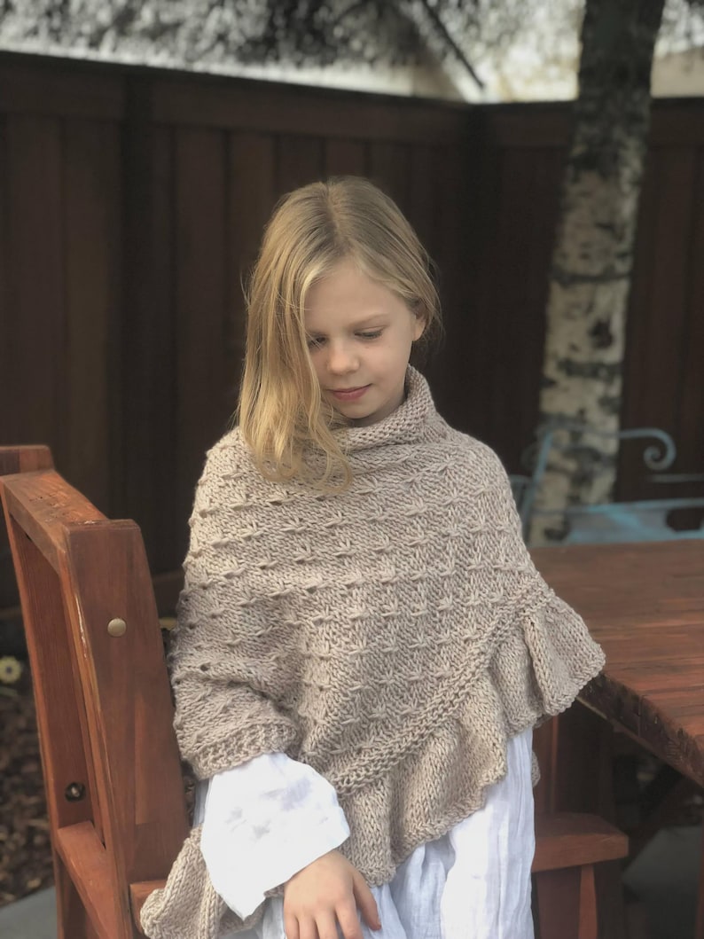 Knit Ruffle Edge Poncho With Star Stitch Texture – Sizes 2-4Y to Small ...