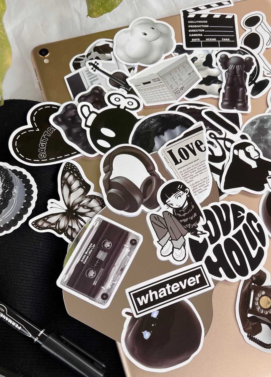 10/25/50pcs Sticker Pack of Black and White Skater Girl Monochrome ...