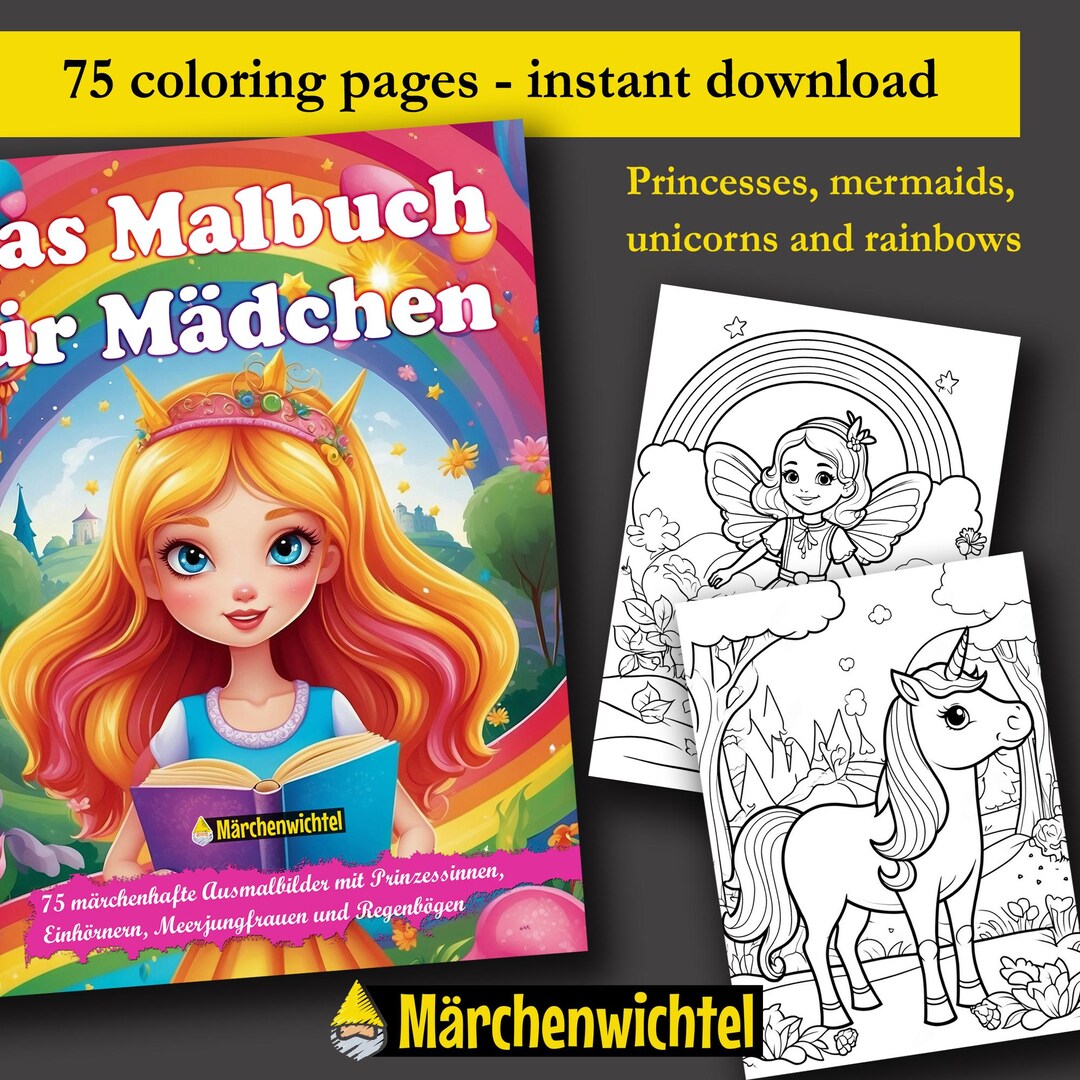 Coloring Book for Girls: 75 Coloring Pages With Princesses, Unicorns ...
