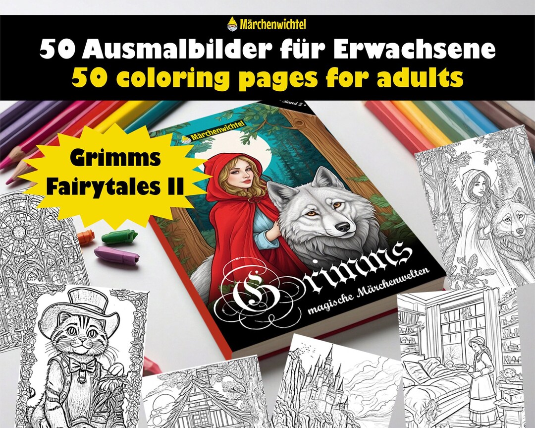 Coloring Pages for Adults Grimm's Fairy Tales Volume II: 50 Complex ...