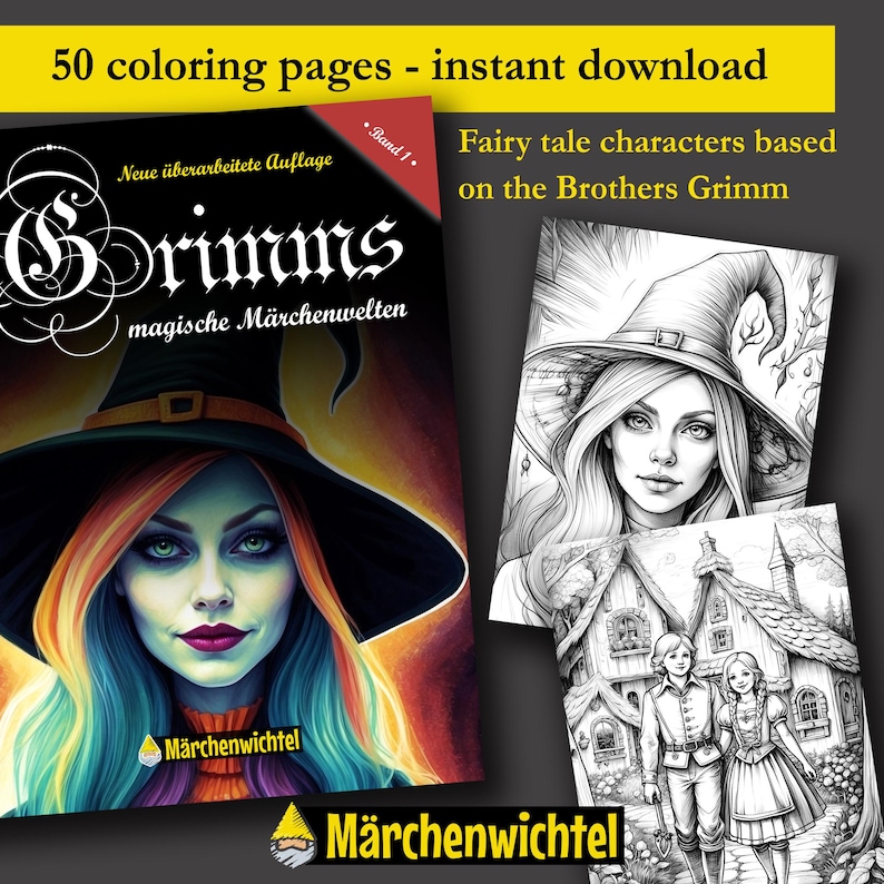 Grimm's Fairy Tales Coloring Pages for Adults - 50 Detailed Pictures to ...