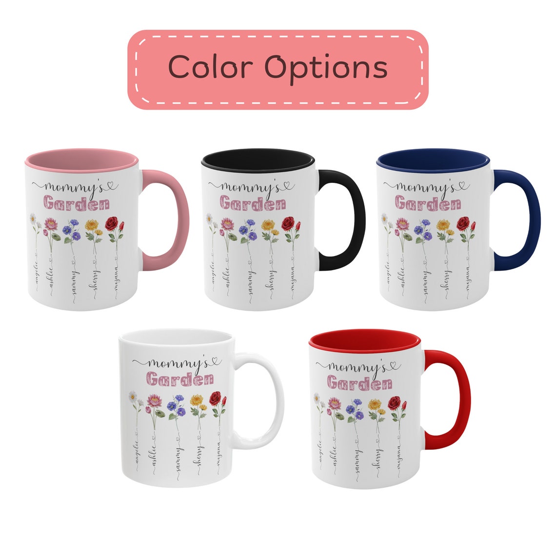 Personalized Birth Flower Mug With Name Custom Floral Plant Mom Mug ...