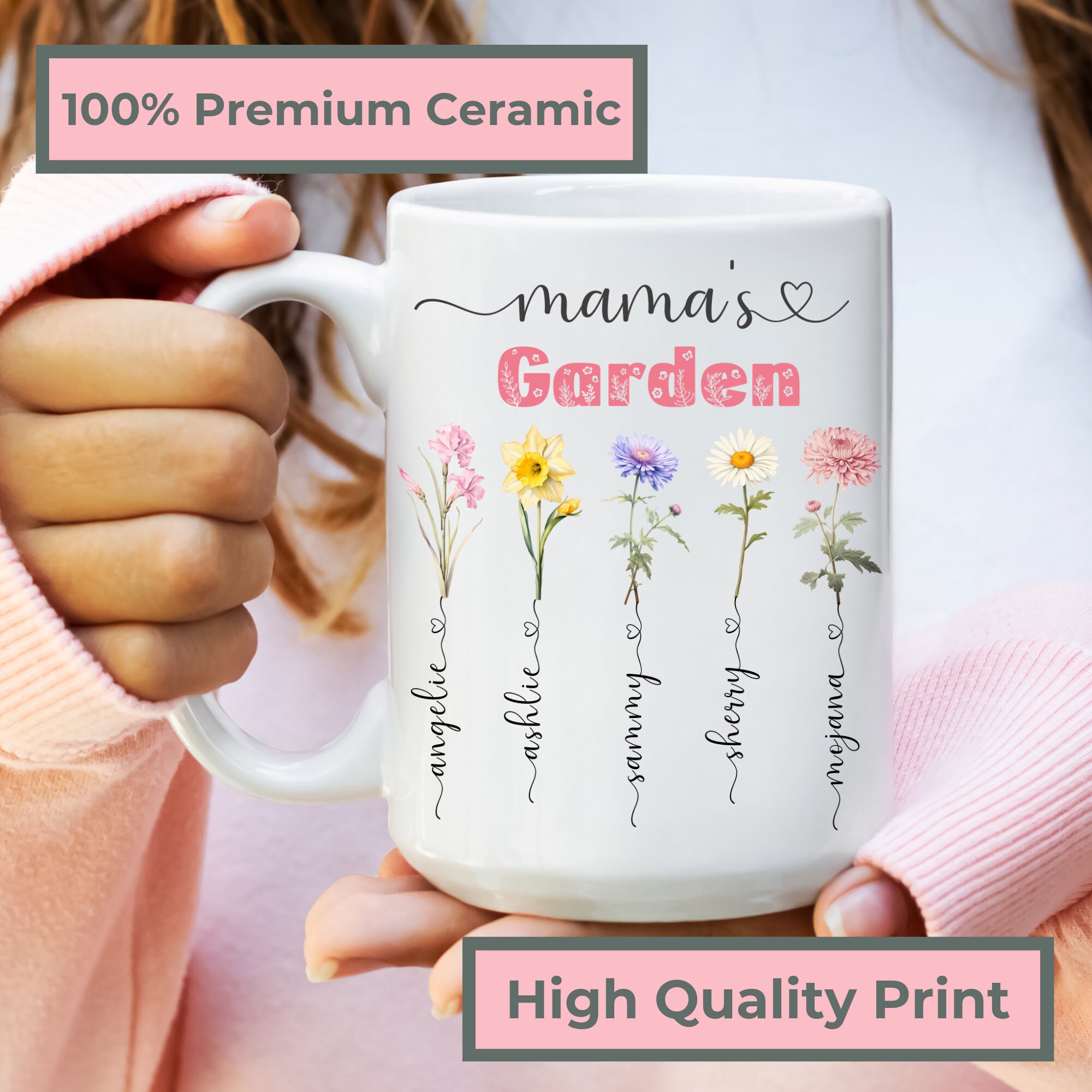 Personalized Birth Flower Mug With Name Custom Birth Month Flower ...