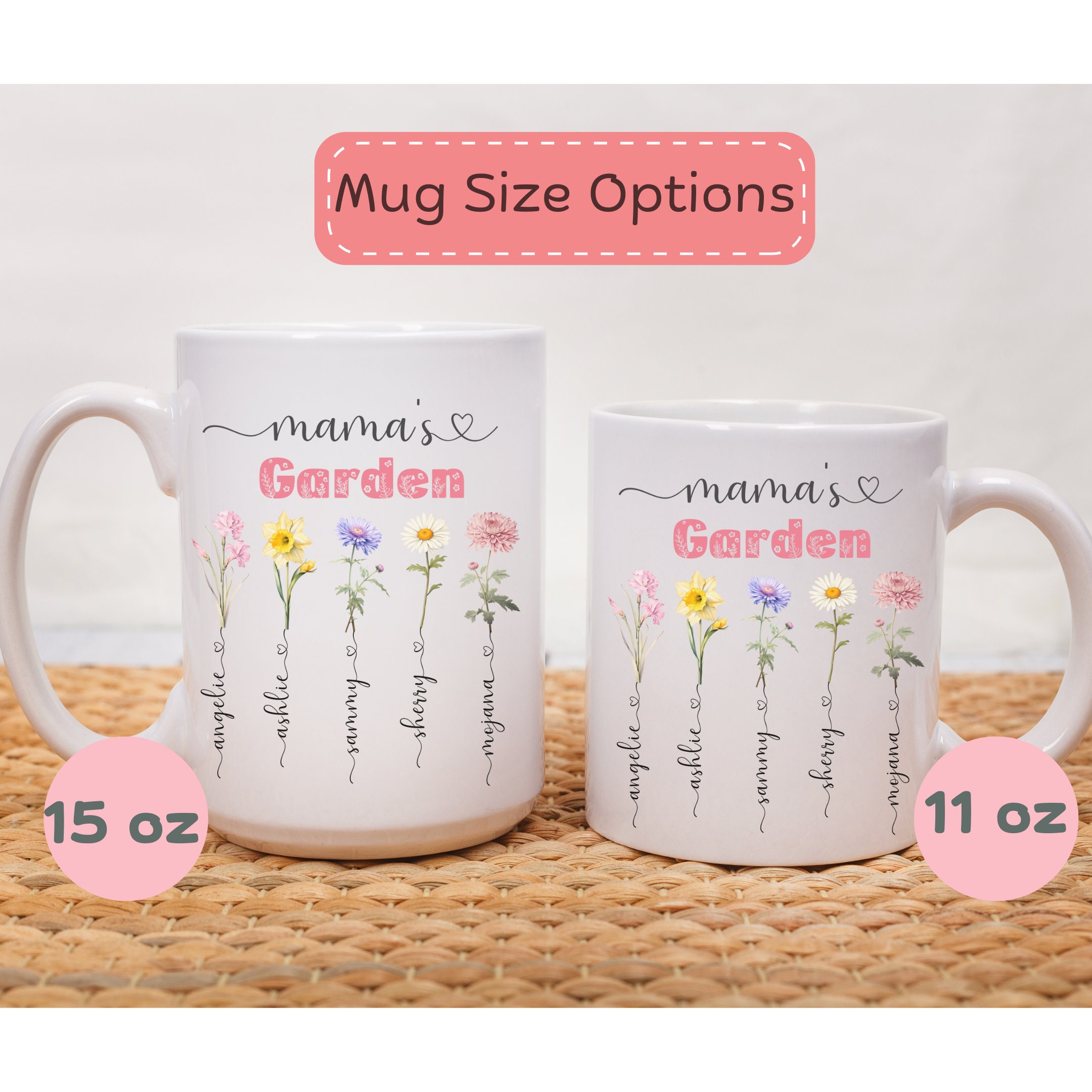 Personalized Birth Flower Mug With Name Custom Floral Plant Mom Mug ...