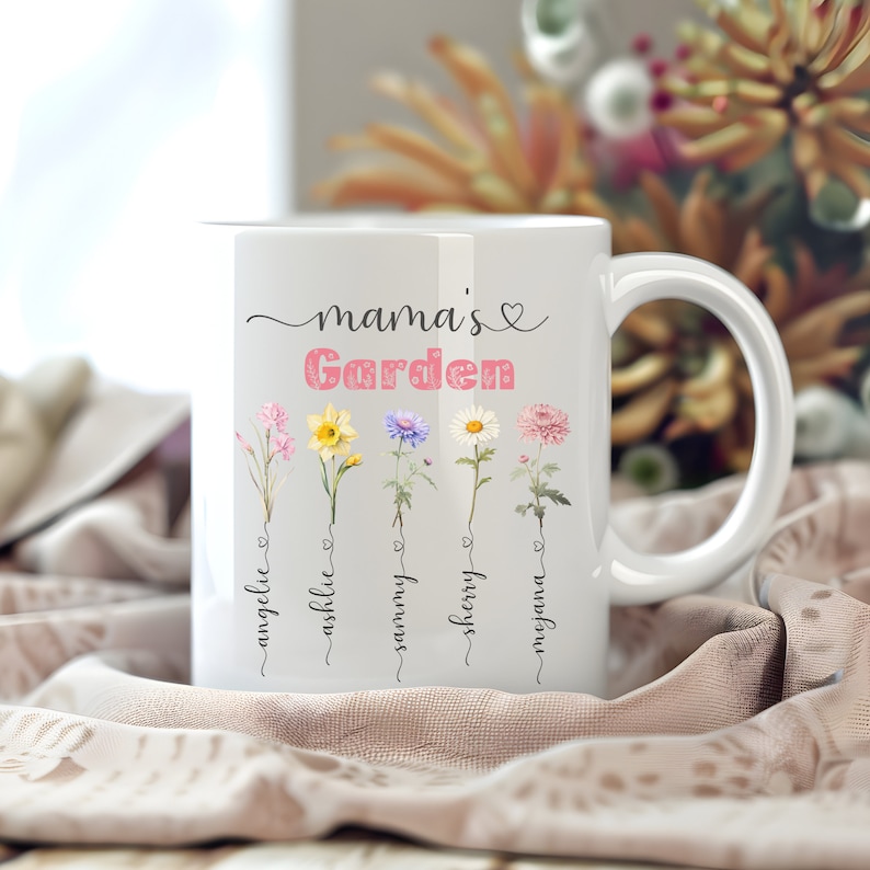 Personalized Birth Flower Mug With Name Custom Floral Plant Mom Mug ...