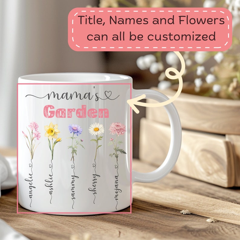 Personalized Birth Flower Mug With Name Custom Floral Plant Mom Mug ...
